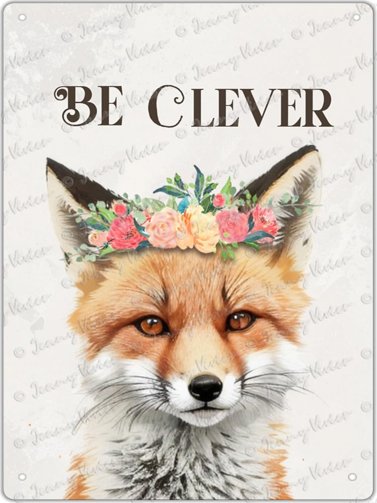 Funny Fox Tin Signs, Woodland Animals Art Print, Adorable Fox Wall Art ...