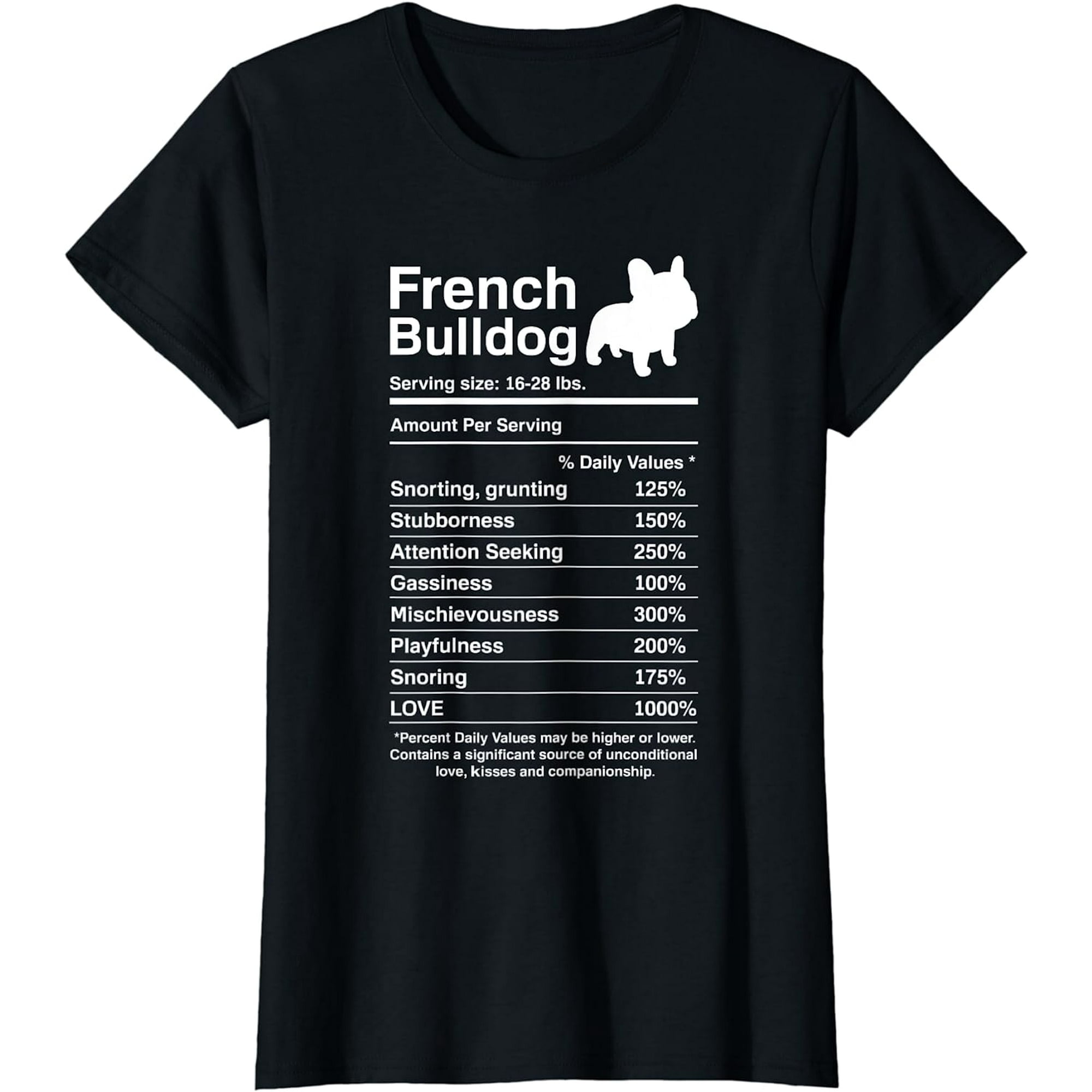 Funny Frenchie Dog Nutrition Label Women Short Sleeve Graphic T-Shirt ...