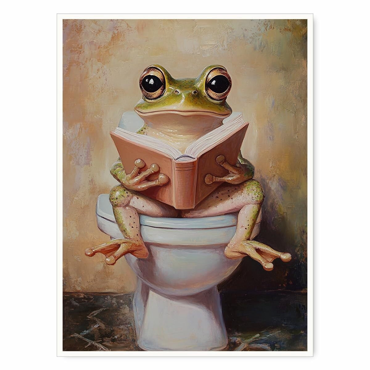 Funny Frog Bathroom Wall Art Whimsical Toad Reading on Toilet Canvas ...