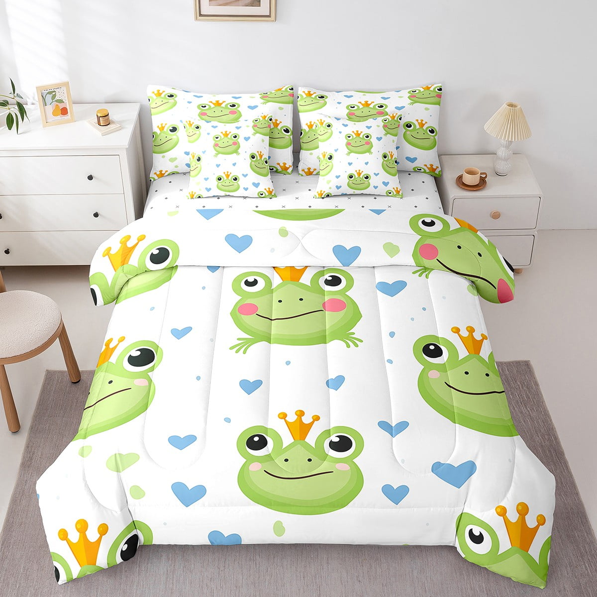 Funny Frog Bedding Queen Size 7-Piece Cartoon Animals Comforter Set ...