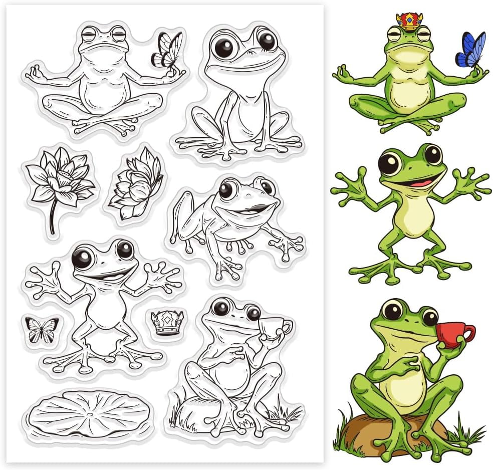 Funny Frog Clear Stamps Lotus Butterfly Silicone Clear Stamp Seals ...