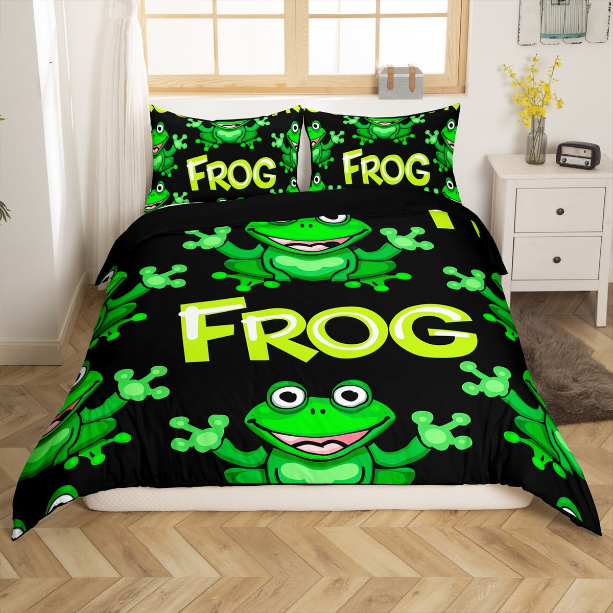 Funny Frog Bedding Set King Size Cute Cartoon Frog Comforter Cover ...