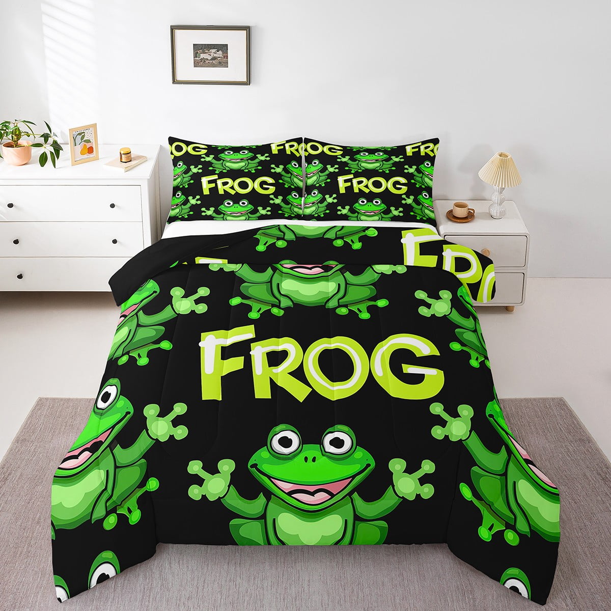 Funny Frog Bedding Set Twin Size Cute Cartoon Frog Comforter Set ...