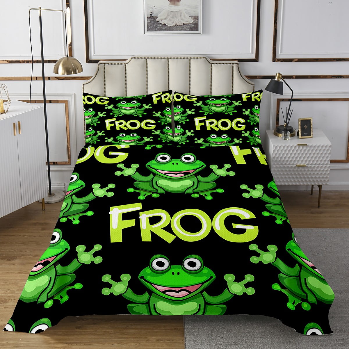 Funny Frog Quilt Set Queen Size Cute Cartoon Frog Bedspread Set ...