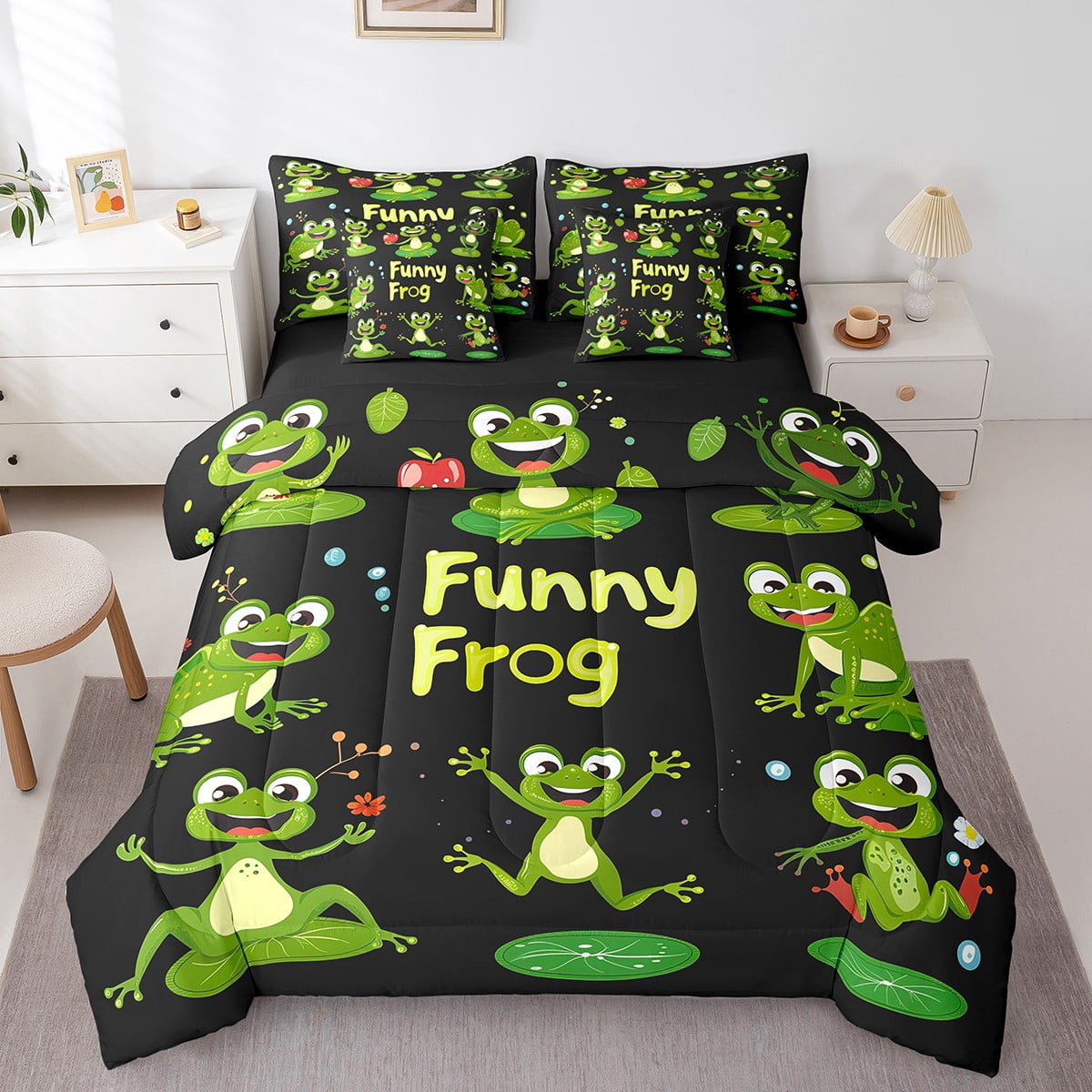 Funny Frog Twin Comforter Set 7 Piece,Tropical Frog Bedding Set Cute ...