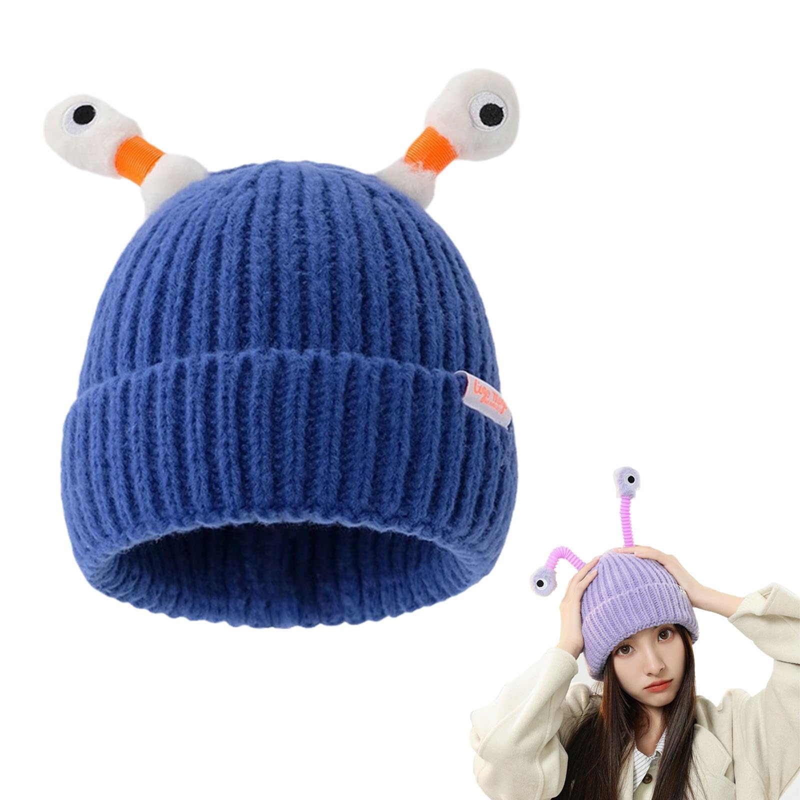 Funny Frog Knit Beanie, Glow in the Dark Stretchy Eyes Handmade Hat for ...