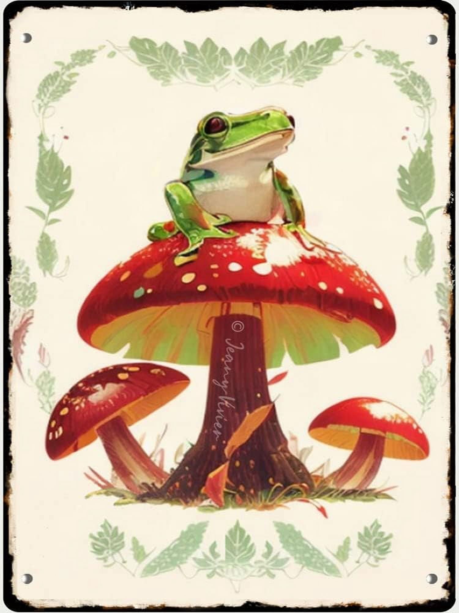 Funny Frog Posters Vintage Frog Mushroom Wall Art Prints, Retro Cute ...