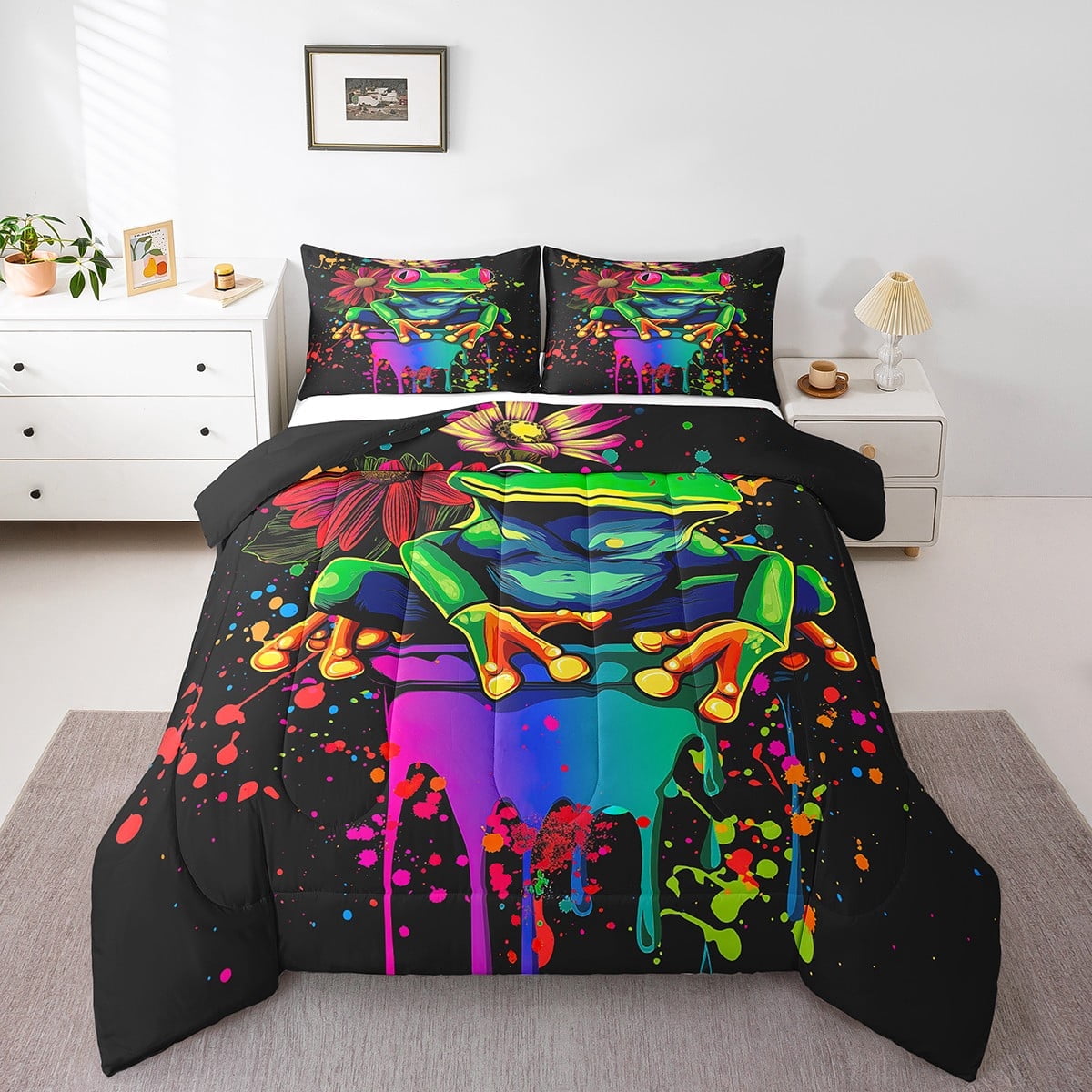 Funny Frog Queen Bedding Sets Cartoon Animal Wildlife Comforter Set ...
