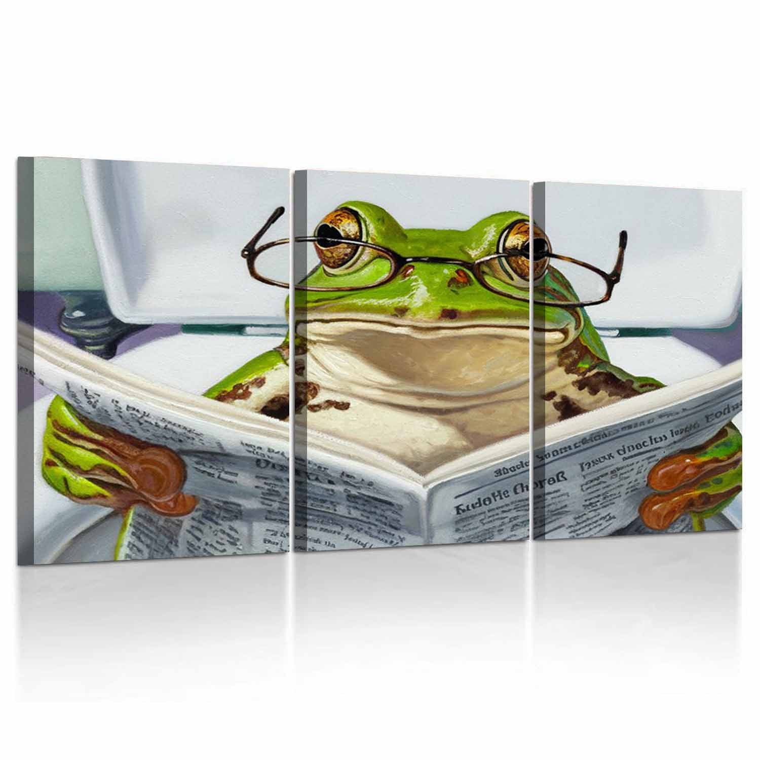 Funny Frog Reading Newspaper Vintage Canvas Wall Art Print for Bedroom ...
