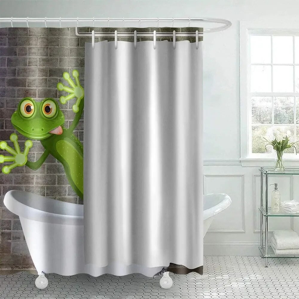 Funny Frog Shower Curtain Cartoon Cute Frog Hiding Behind The Curtain