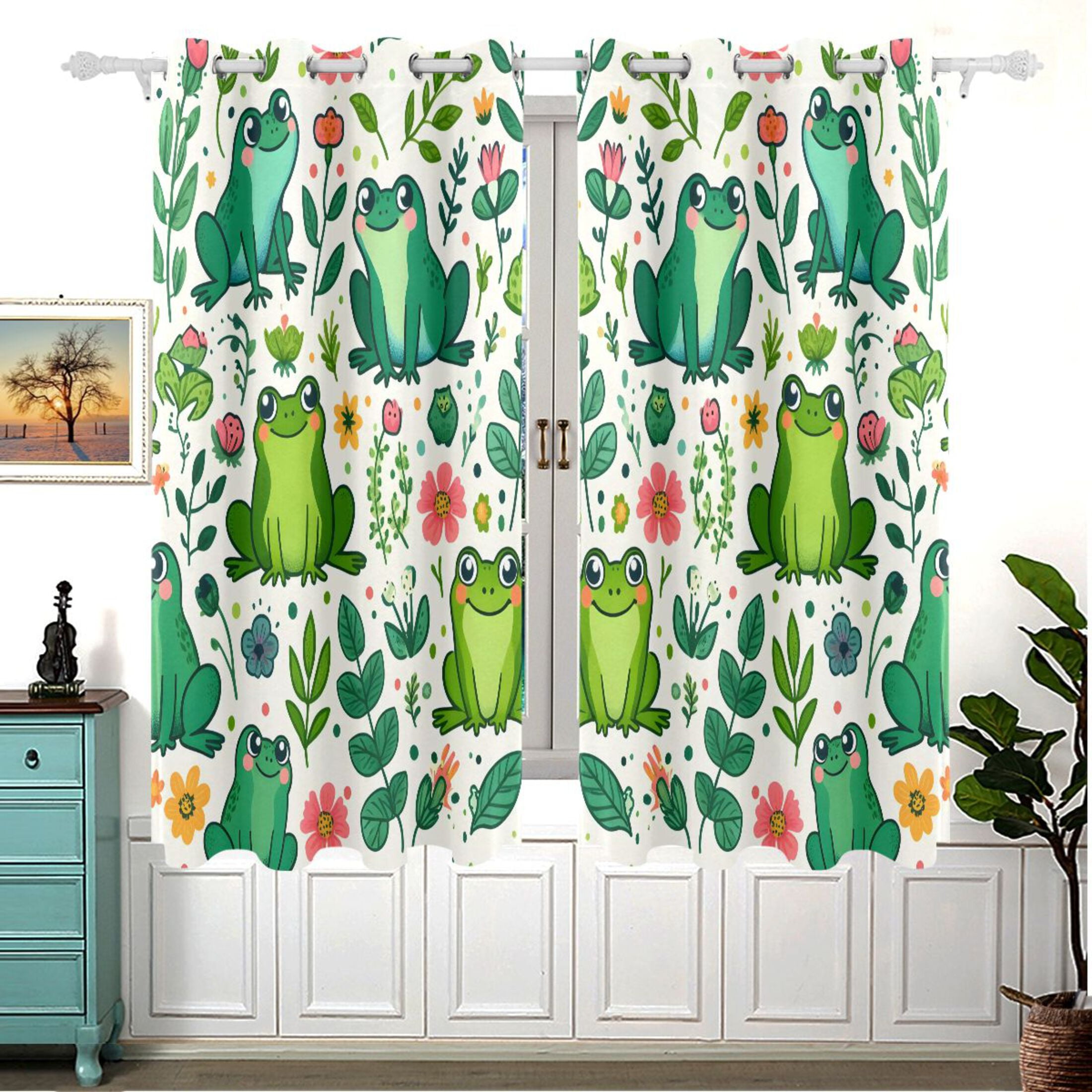 Funny Frog and Plant Blackout Curtains 2 Panels Set Grommet Drapes for ...