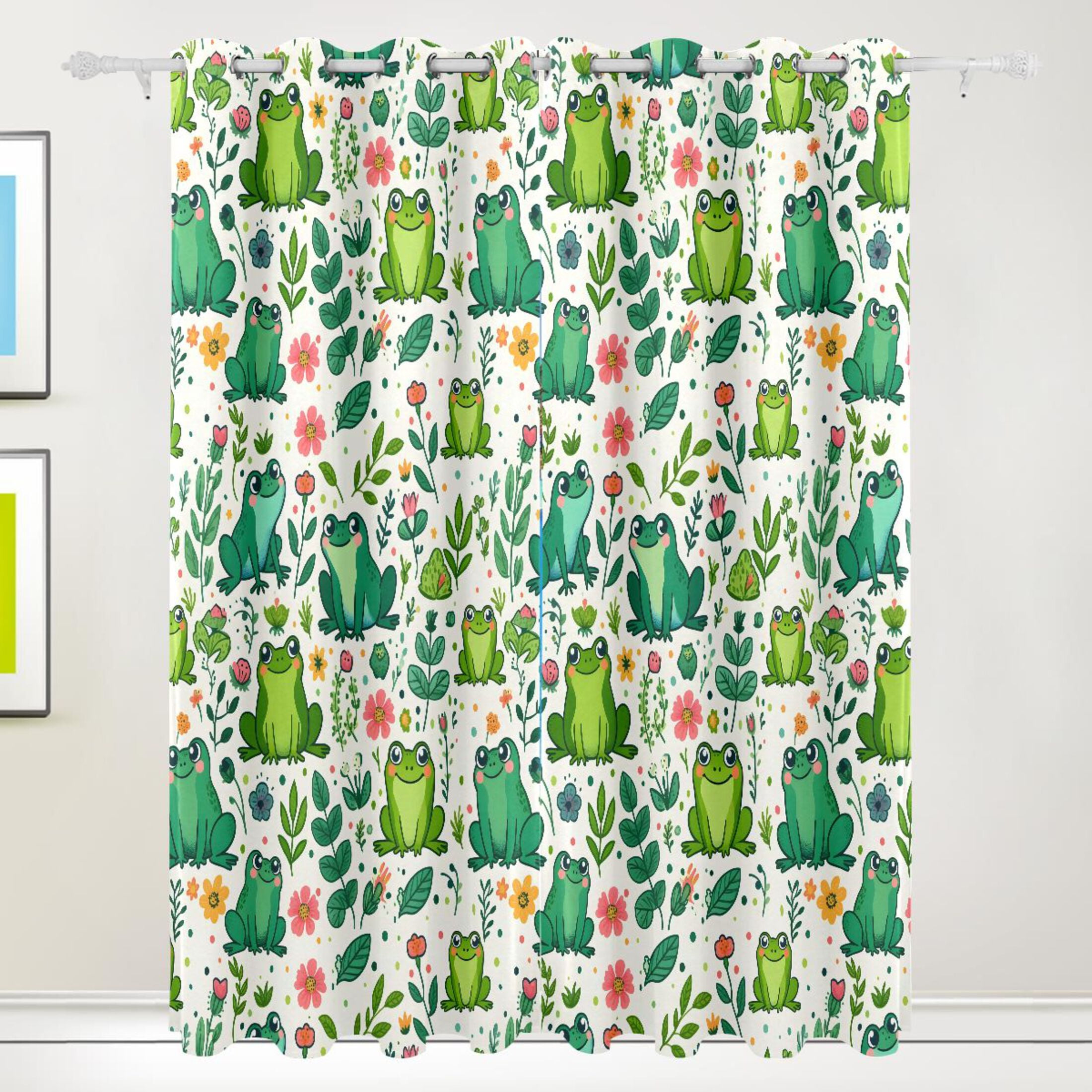 Funny Frog and Plant Blackout Curtains 2 Panels Set Grommet Drapes for ...