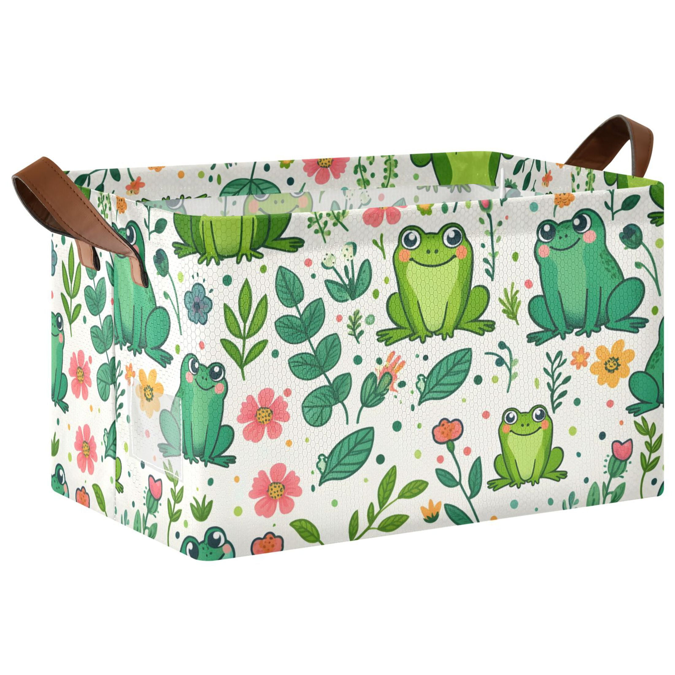 Funny Frog and Plant Collapsible Storage Bins Fabric Shelf Baskets with ...