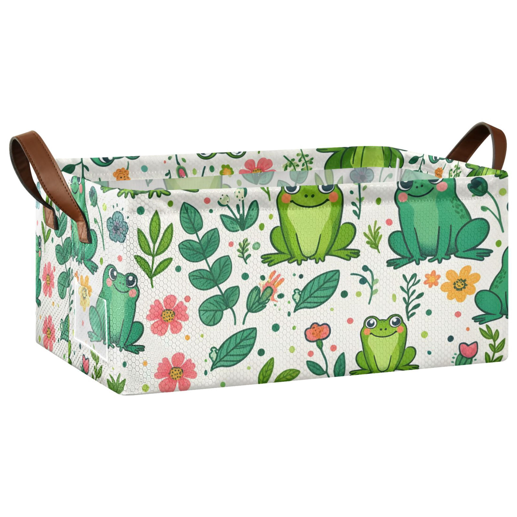 Funny Frog and Plant Collapsible Storage Bins Fabric Shelf Baskets with ...