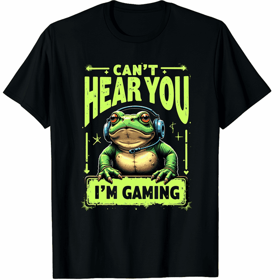 Funny Gamer Grumpy Frog Art Video Gaming Graphic Black T-Shirt for Men ...