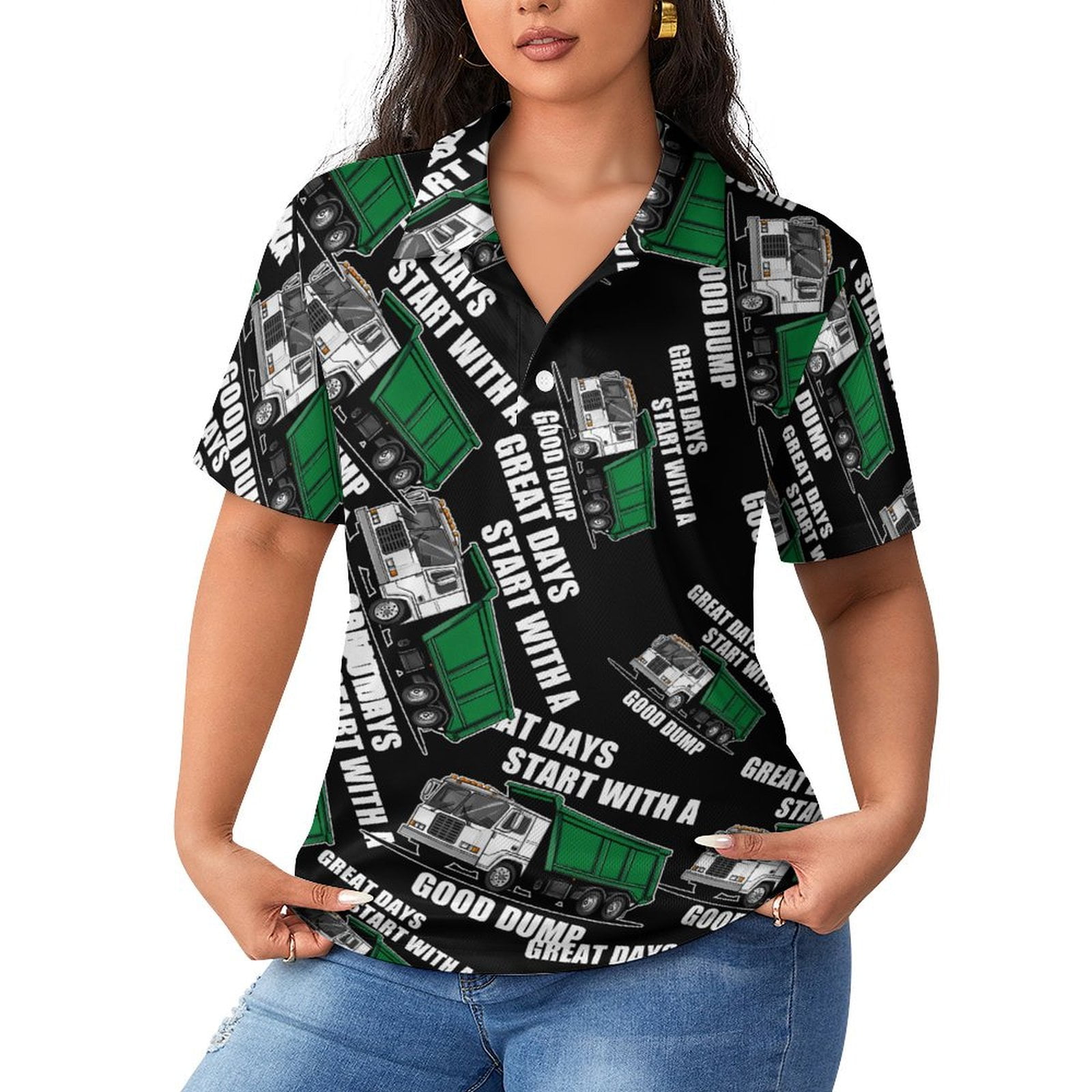 Funny Garbage Truck Design Dump Trash Trucks Polo Shirts For Women Short Sleeve Collared Summer ...