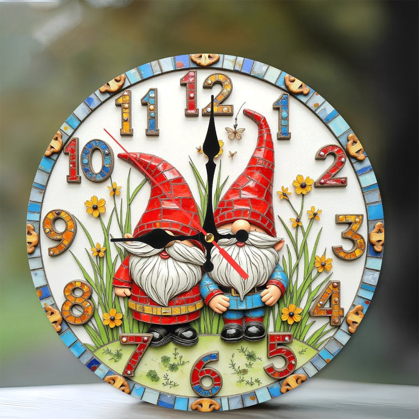 Funny Garden Gnome Decorative Wall Clock Unique Design 10-Inch Silent ...