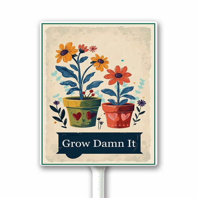 Funny Garden Sign Grow Damn It Garden Metal Signs Outside Gardening ...