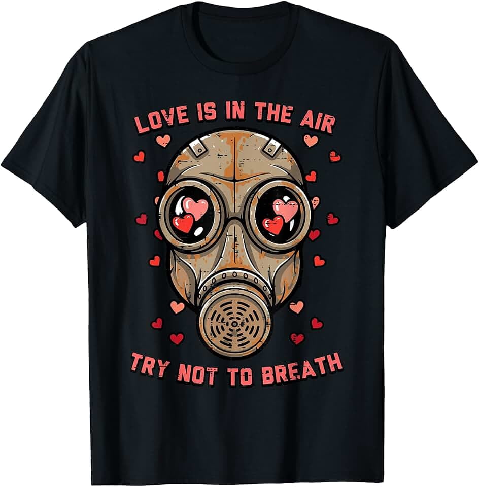 Funny Gas Mask Hearts Anti-Valentine Men Women Short Sleeve Graphic Tee ...
