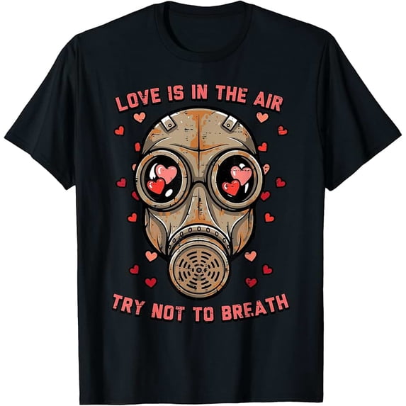 Funny Gas Mask Hearts Anti-Valentine Men Women Short Sleeve Graphic Tee ...