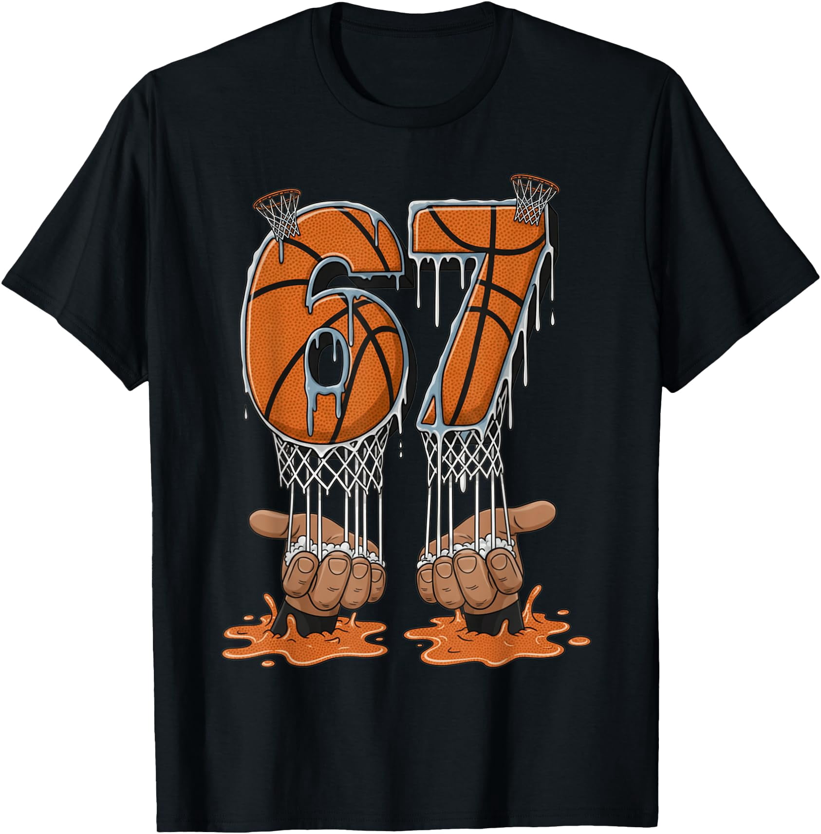 Funny Gen Alpha 67 Six Seven Basketball Meme Drip T-Shirt Melting Hoop ...