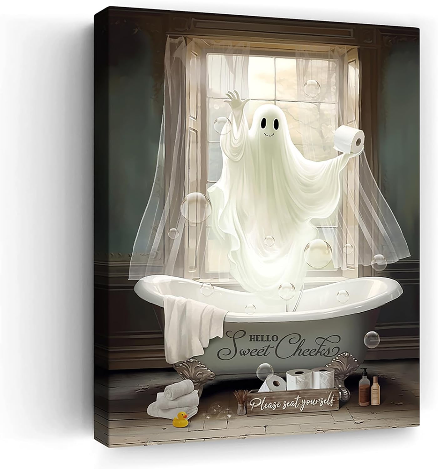 Funny Ghost Bathroom Canvas Wall Art White Ghost Picture Farmhouse ...