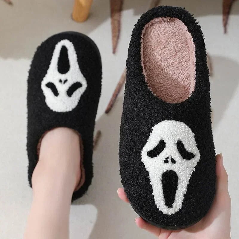 Funny Ghost Face Halloween Slippers Cartoon Slippers Women Furry Warm ...