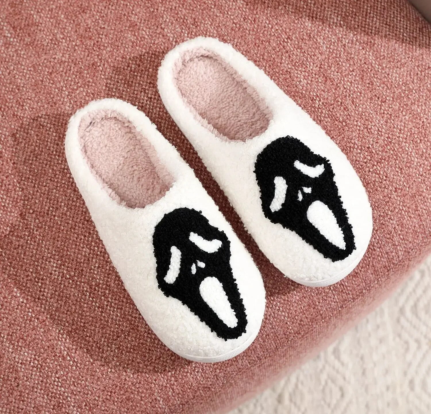 Funny Ghost Face Halloween Slippers Cartoon Slippers Women Furry Warm ...