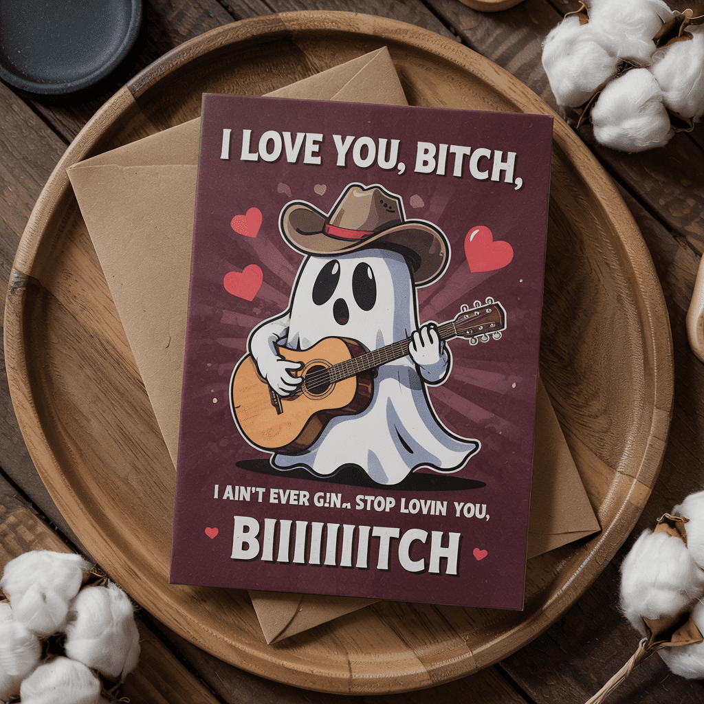 Funny Ghost Love Greeting Card - Hilarious Cowboy Ghost with Guitar ...