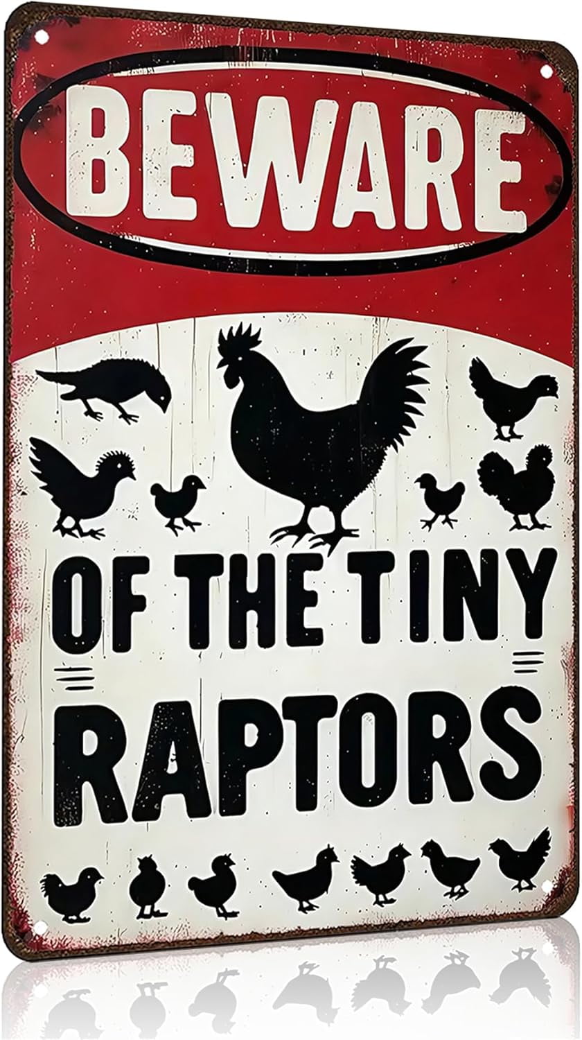 Funny Gifts for Women Chicken Lovers Farm Enthusiasts Beware of The Tiny Raptor Chicken Tin Sign ...