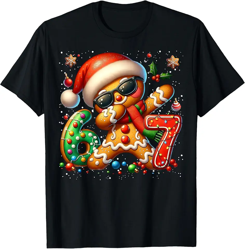 Funny Gingerbread Dabbing Six Seven 67 Meme Christmas Boys T-Shirt ...
