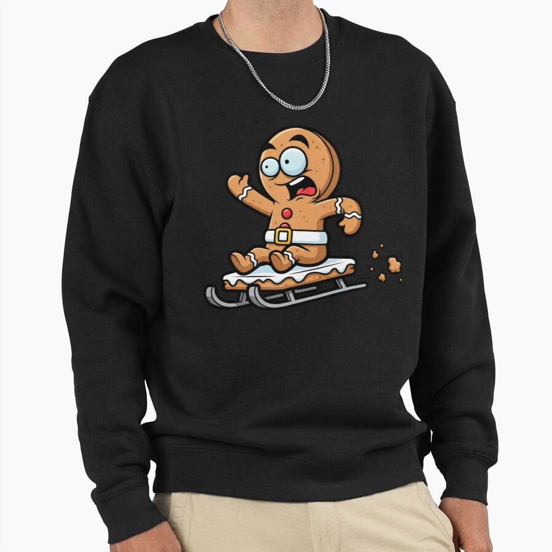 Funny Gingerbread Man Christmas Sled Ride Graphic Unisex Sweatshirt ...