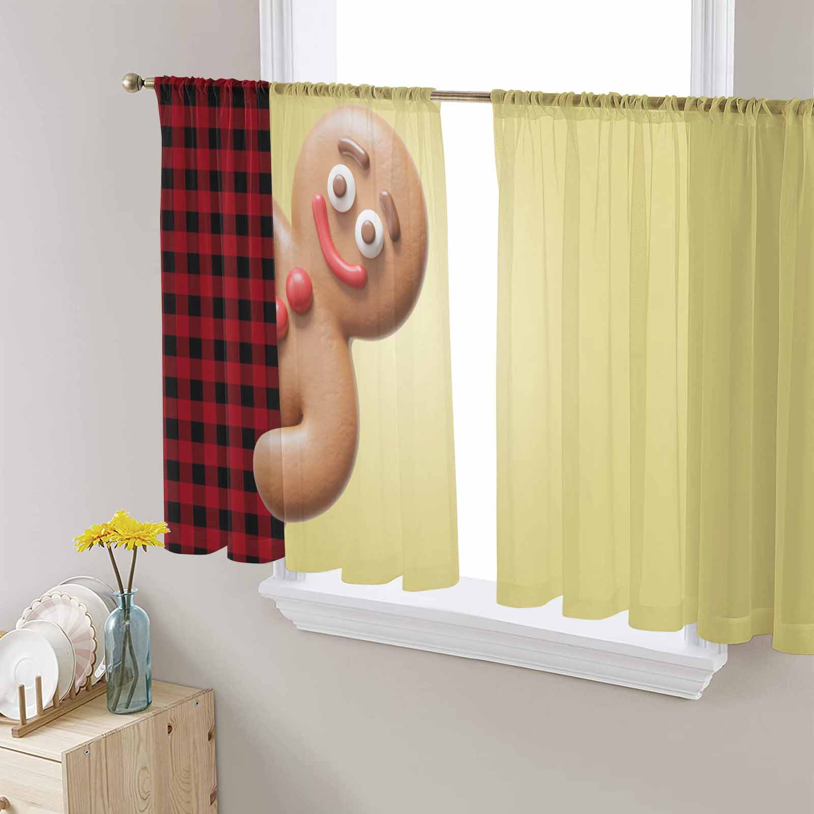 Funny Gingerbread People Sheer Curtains 45 Inch Length 2 Panels Set ...