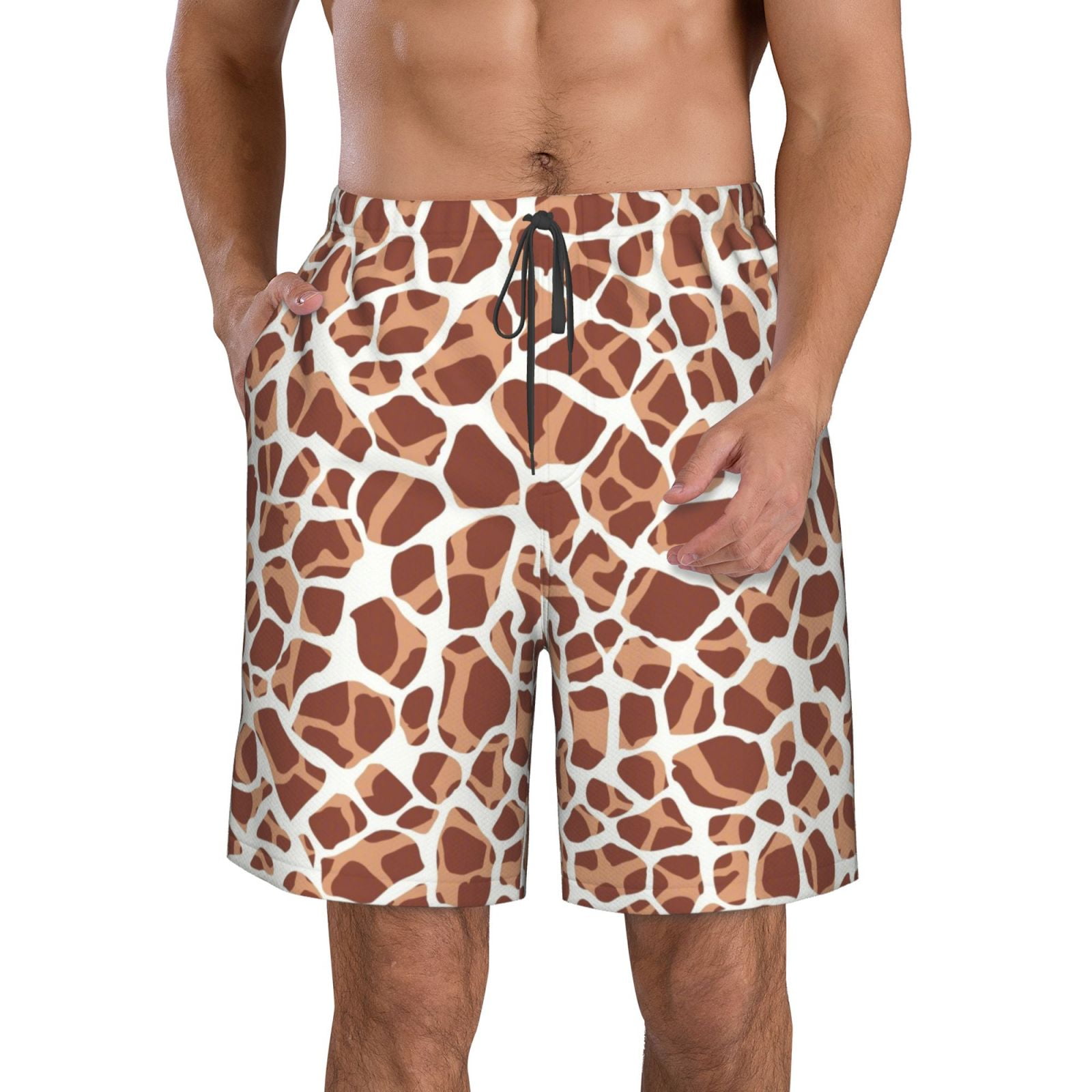 Funny Giraffe Animal Print Mens Shorts Swim Trunks Casual Elastic Waist ...