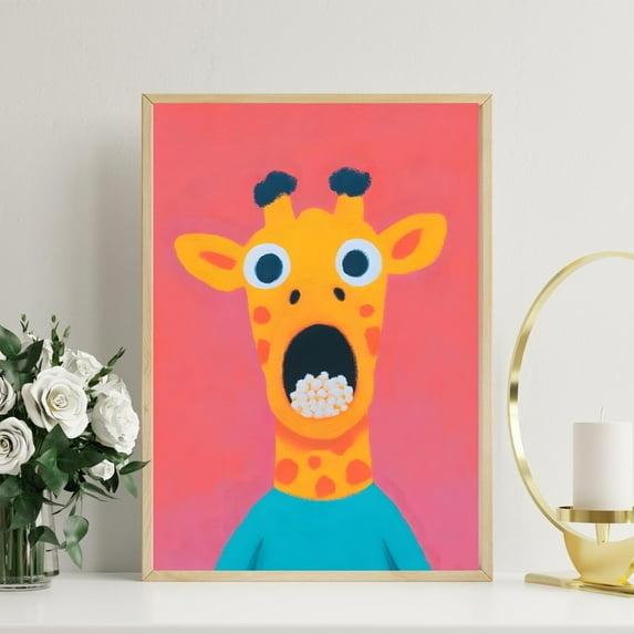 Funny Giraffe Eating Popcorn Poster, Quirky Animalwhimsical Giraffe ...