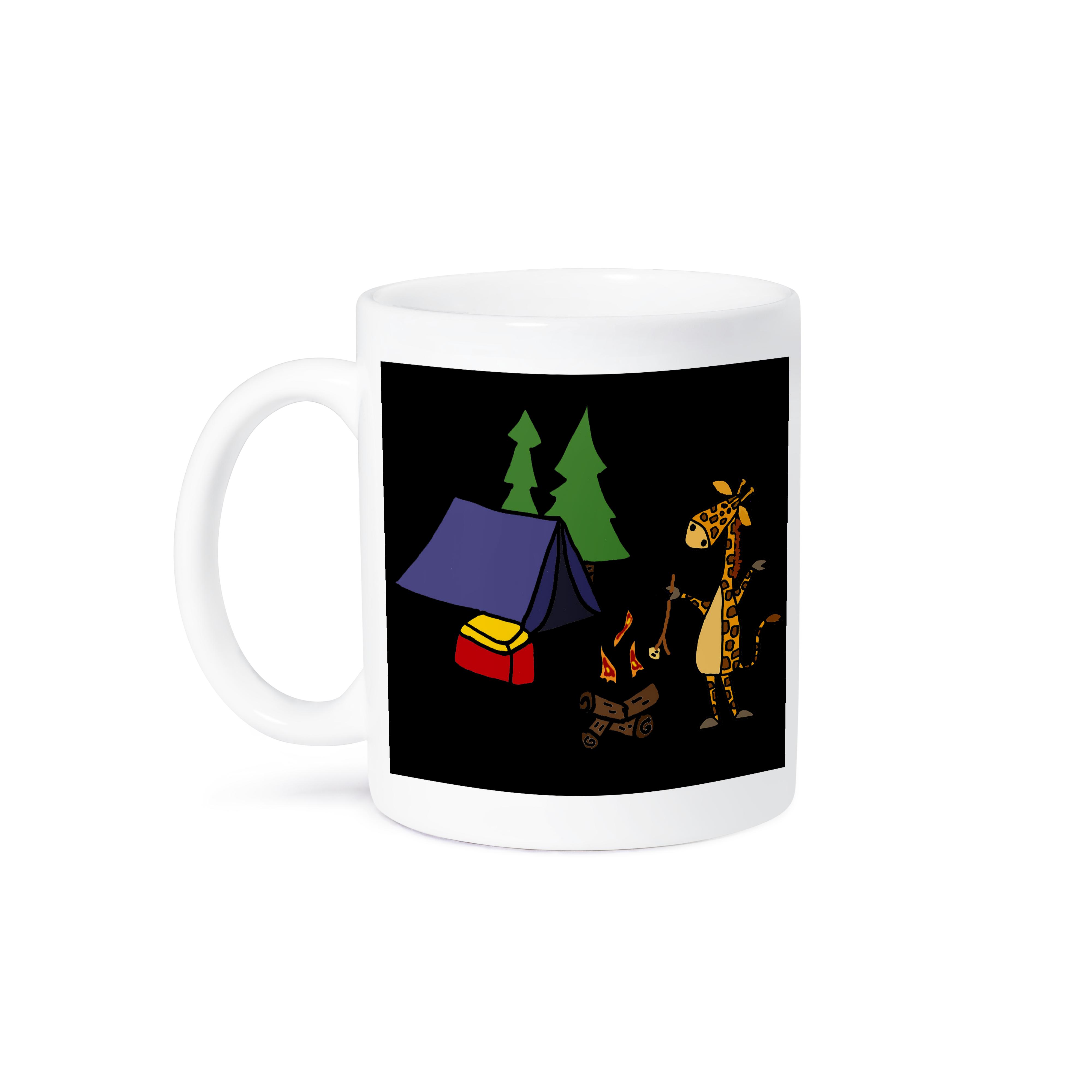 Funny Giraffe Roasting Marshmallows Camping Nature Cartoon, 15oz Mug ...