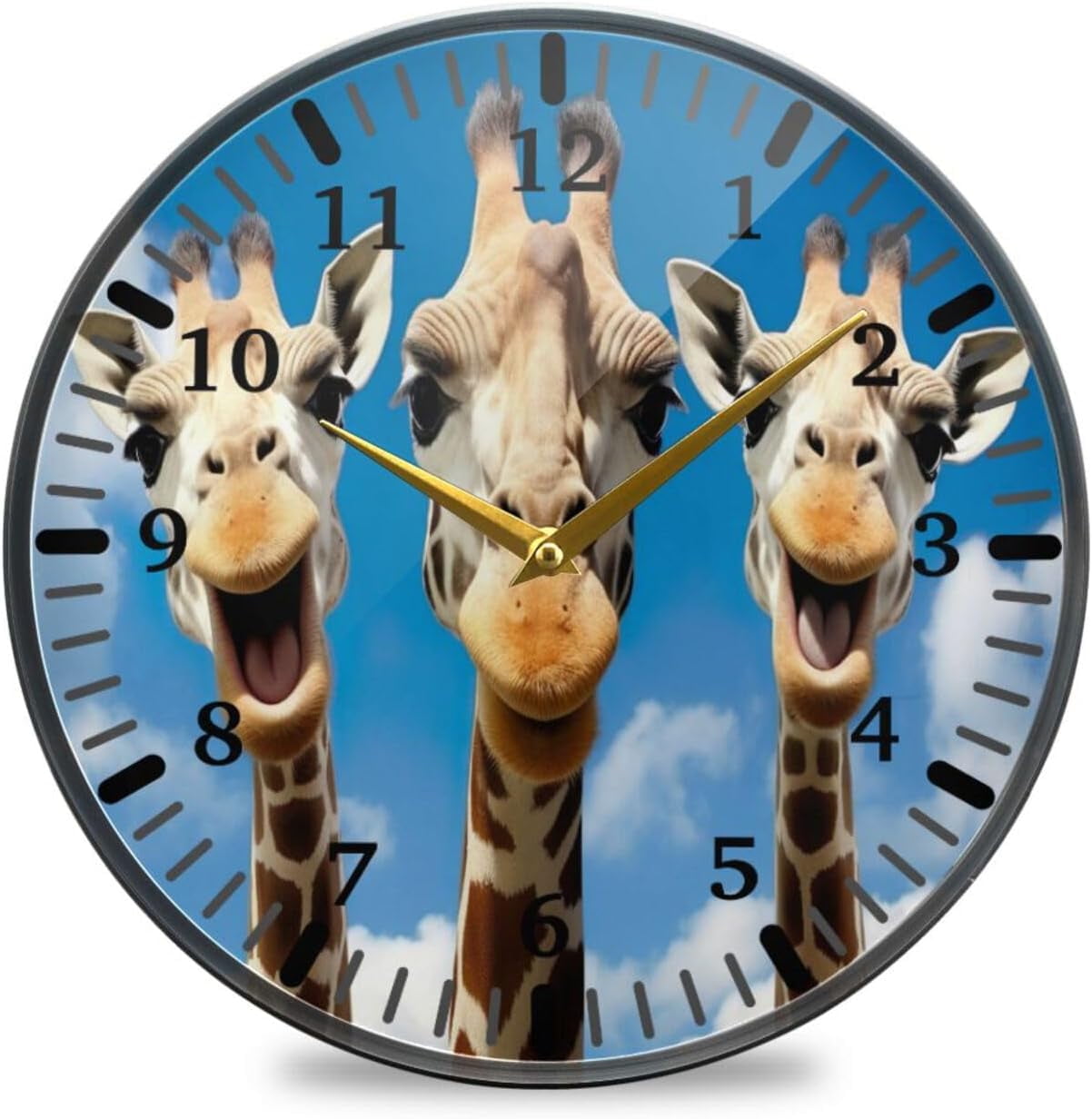 Funny Giraffes Wall Clock Silent Non-Ticking Round 12 Inch Quartz ...