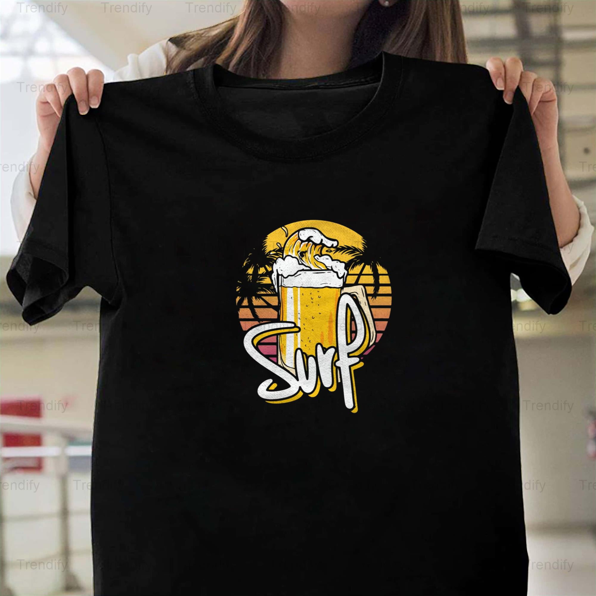 Funny Glass Of Beer Surf Wave Vintage Retro Sunset Design H28121 T ...
