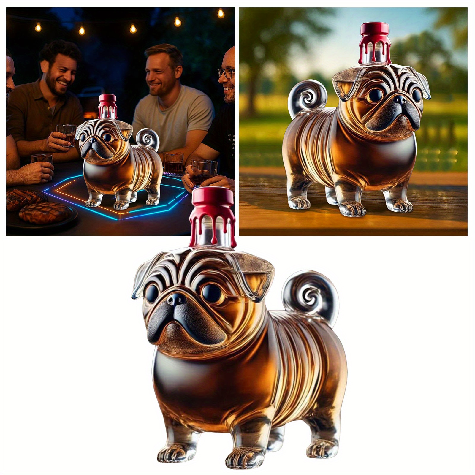 Funny Glass Whiskey Bottle Collectible Novelty Whiskey Decanter Pug Dog ...