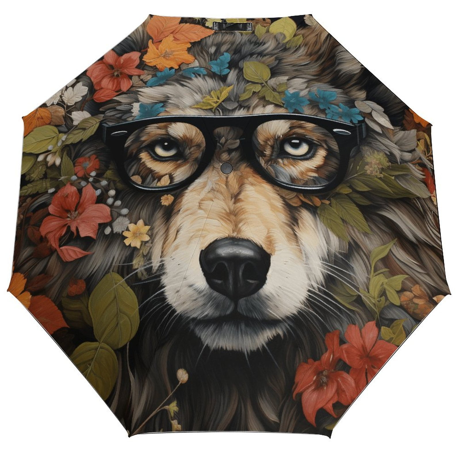 Funny Glasses Wolf Automatic Sunny Umbrella, Sun Protection Shade, Three-fold Umbrella, Folding ...