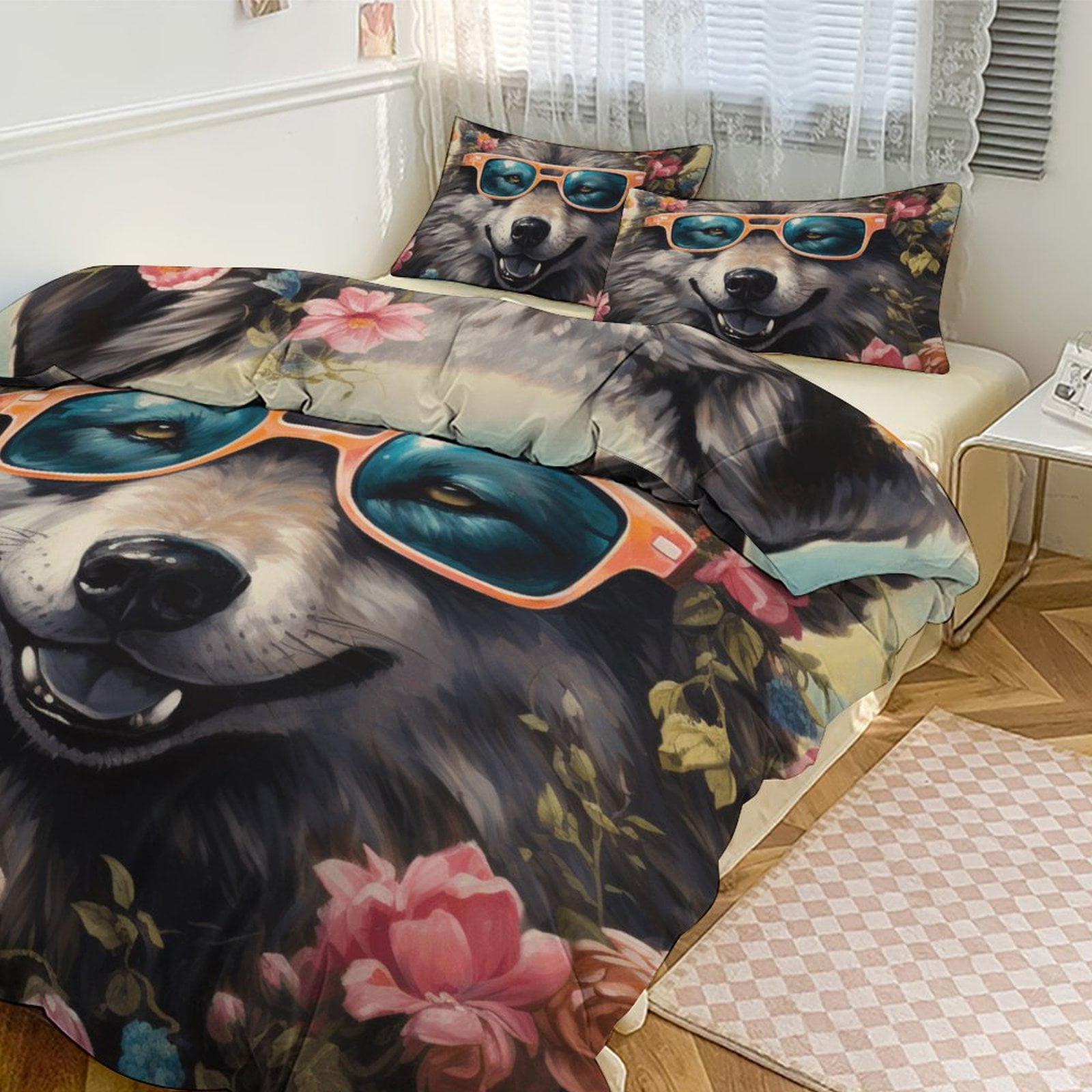 Funny Glasses Wolf Bedding Set with Zipper Closure for Girls & Boys ...