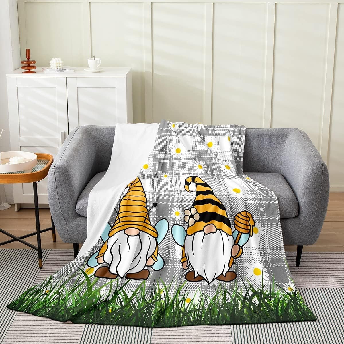 Funny Gnome Blanket Baby 30x40 Inch Spring Bee Gnome Sunflower Throw ...