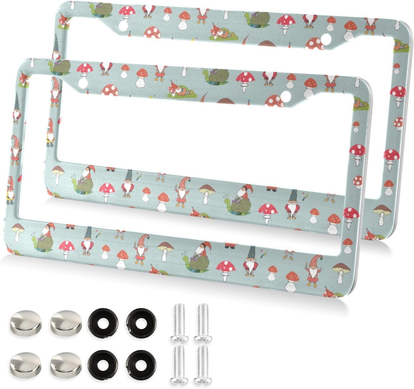 Funny Gnomes and Mushrooms License Plate Frame - 2 Pack Universal ...