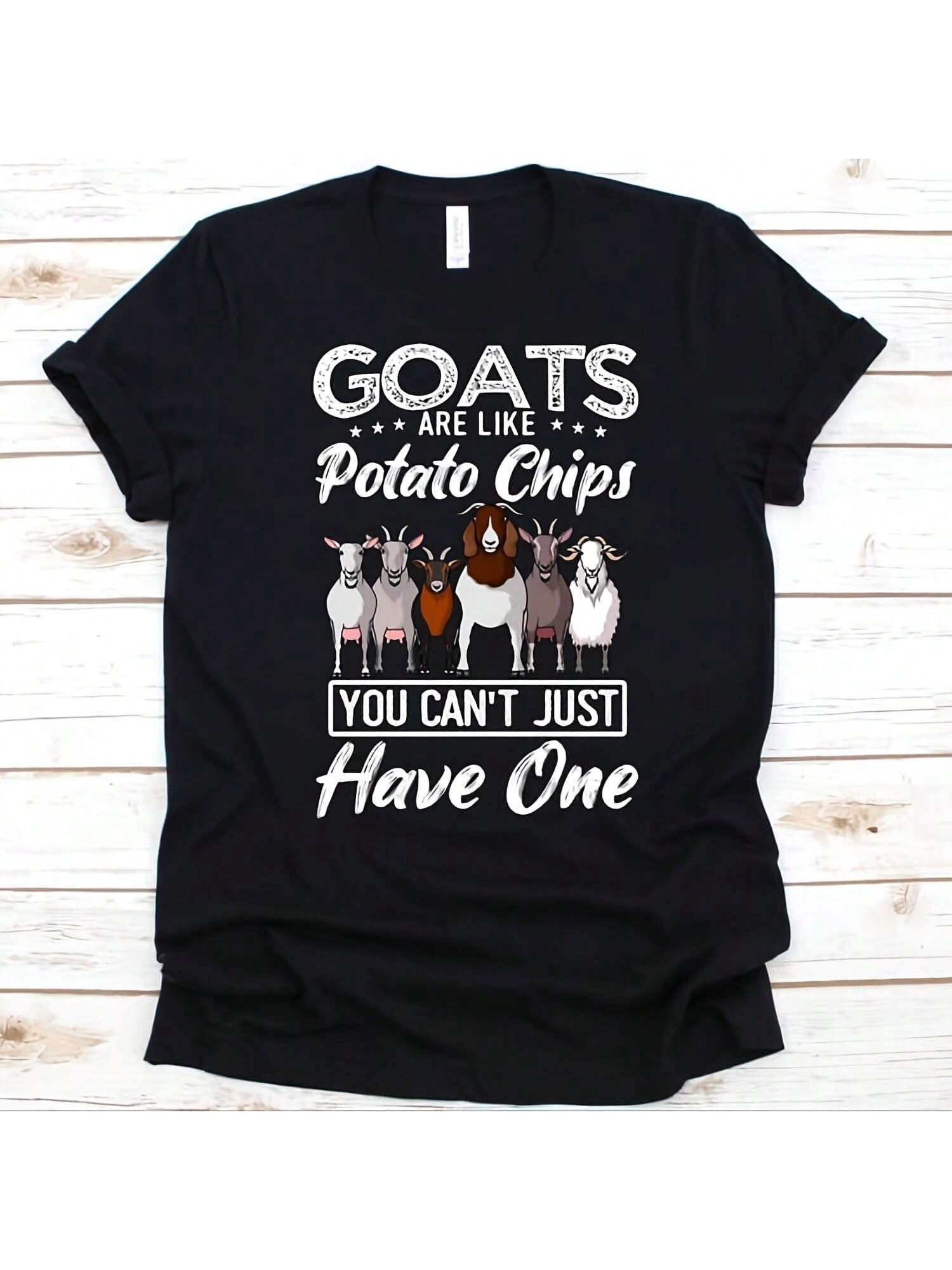 Funny Goat Lover T-Shirt Goats Are Like Potato Chips Pun Graphic Tee ...