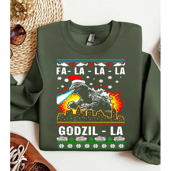 Funny Godzilla Ugly Christmas Sweatshirt, Retro Godzilla Xmas ...