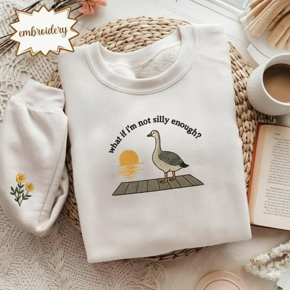 Funny Goose Embroidered Shirt, Duck Meme Embroidery Tee, What If I’m ...
