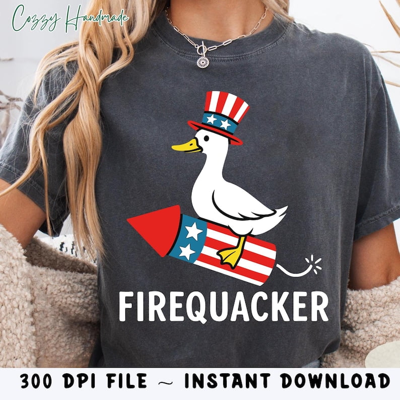 Funny Goose Firequacker T-Shirt American Flag 4th of July Patriotic ...