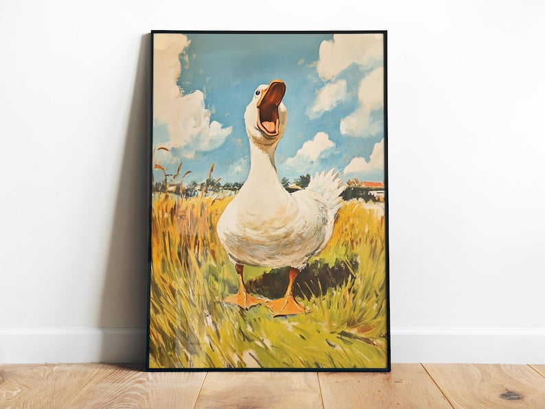Funny Goose Wall Art Print, Silly Goose Digital Art, Rustic Farmhouse ...