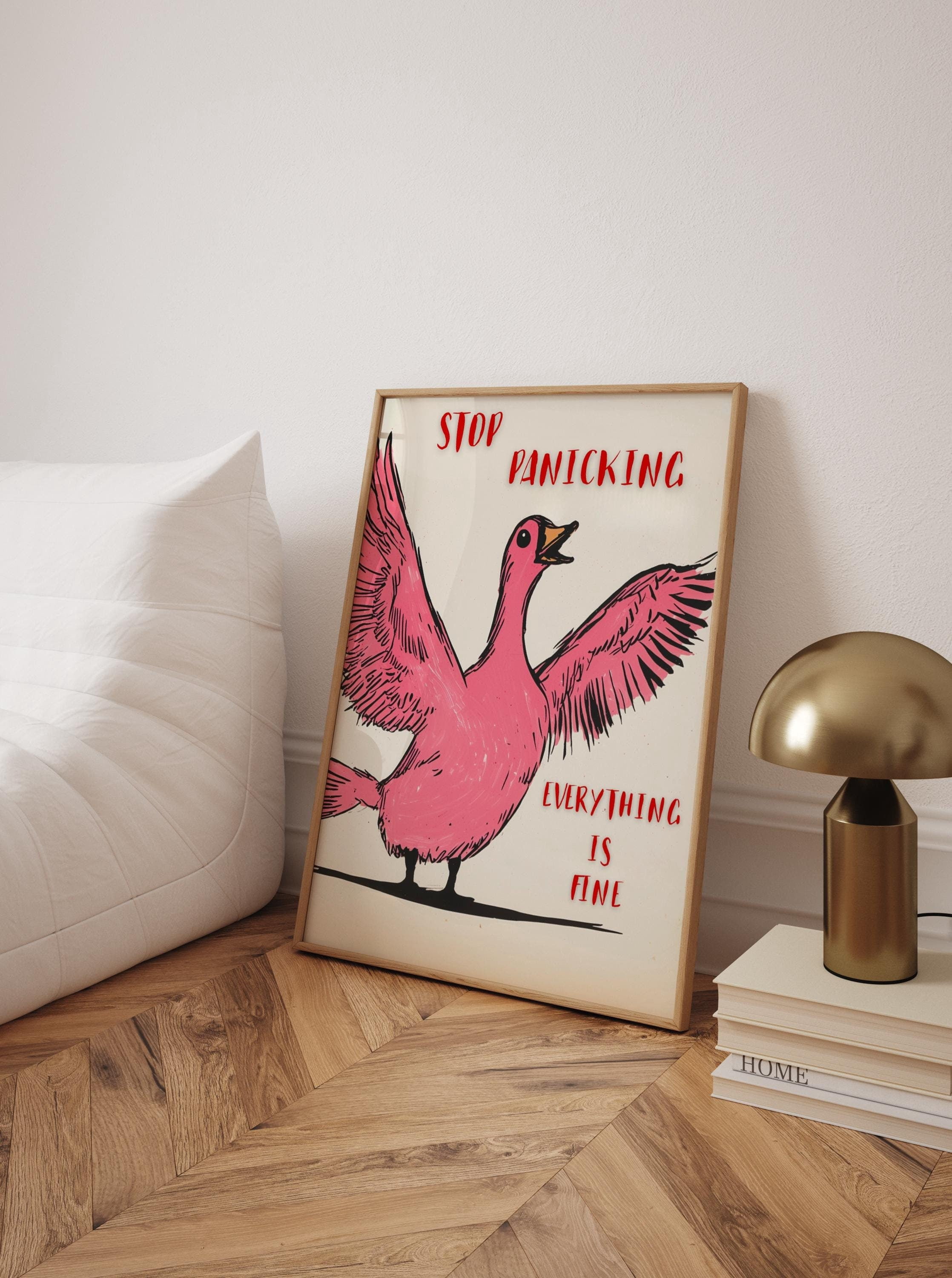 Funny Goose "stop Panicking" Motivational Poster: Trendy Pink Wall Art ...