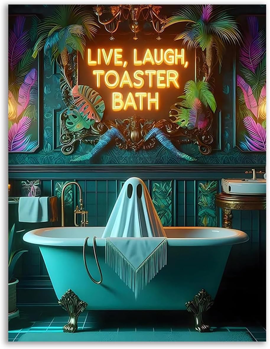 Funny Gothic Ghost Bathtub poster Bath Neon Sign Wall Art Vintage ...